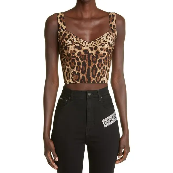 Dolce & Gabbana Leopard Print Bustier Top - Light Brown Print