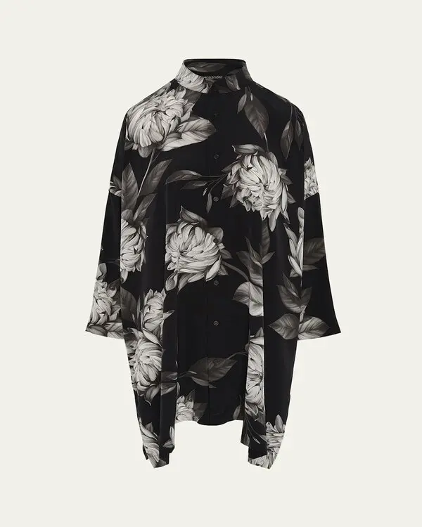 Eskandar Wide Longer-back Collarless Shirt - Monochrome