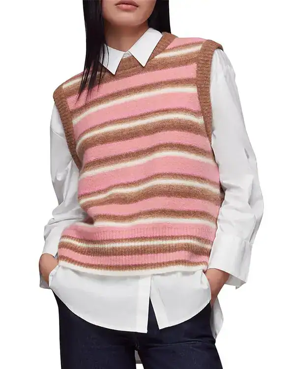 Whistles Variated Striped Sweater Vest In Pink/Multi - 52% Off