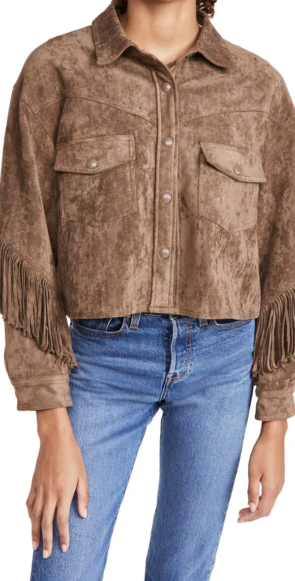Blanknyc Faux Suede Fringe Jacket - Hot Cocoa
