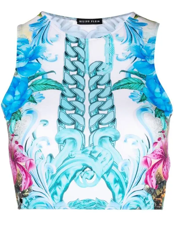 Philipp Plein Hawaii-print Cropped Top