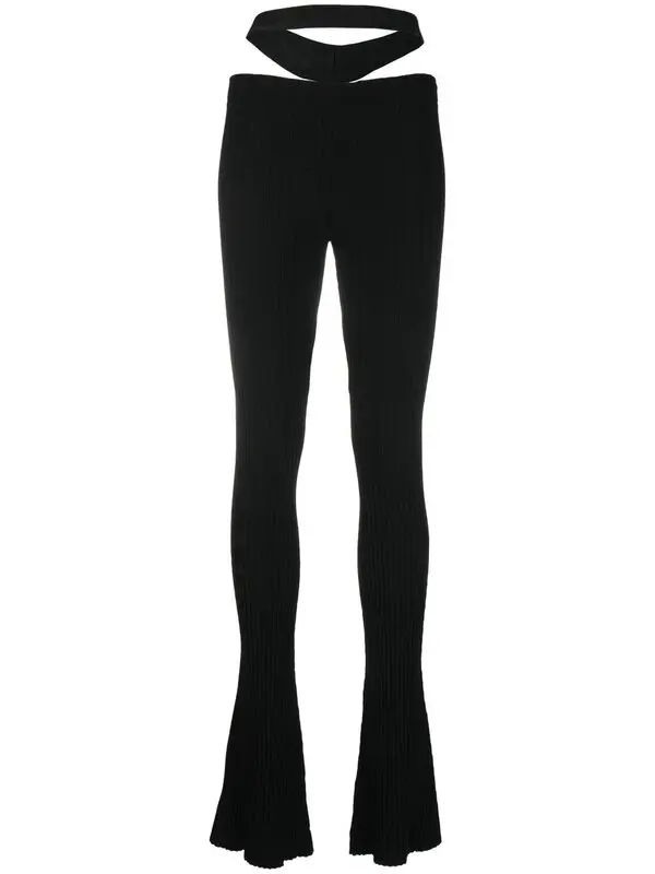 ANDREĀDAMO Cut-out Ribbed-knit Trousers - Black