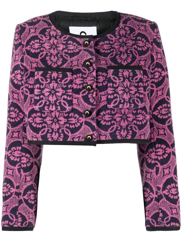 MARINE SERRE Graphic-print Cropped Jacket - Pink