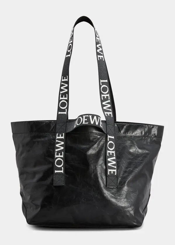 Loewe Leather Fold Shopper Bag - Black