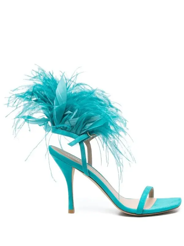 STUART WEITZMAN Feather-detail 115mm Sandals - Blue
