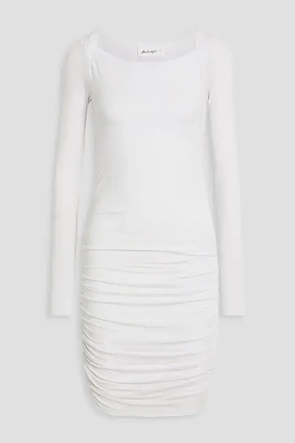 navy blue dress for baby girl White Mock Neck Dress - White Bodycon Dress - Ruched Mini Dress main image 0