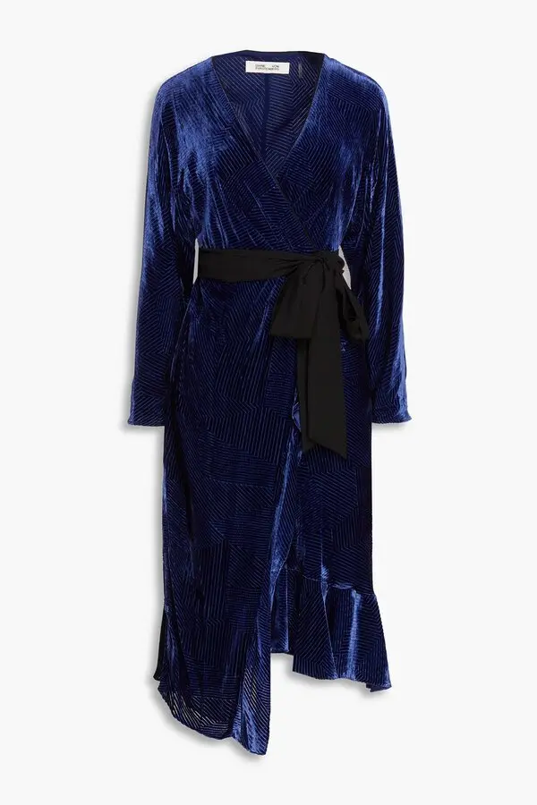 Diane Von Furstenberg Tulisa Ruffled Devoré-velvet Midi Wrap Dress