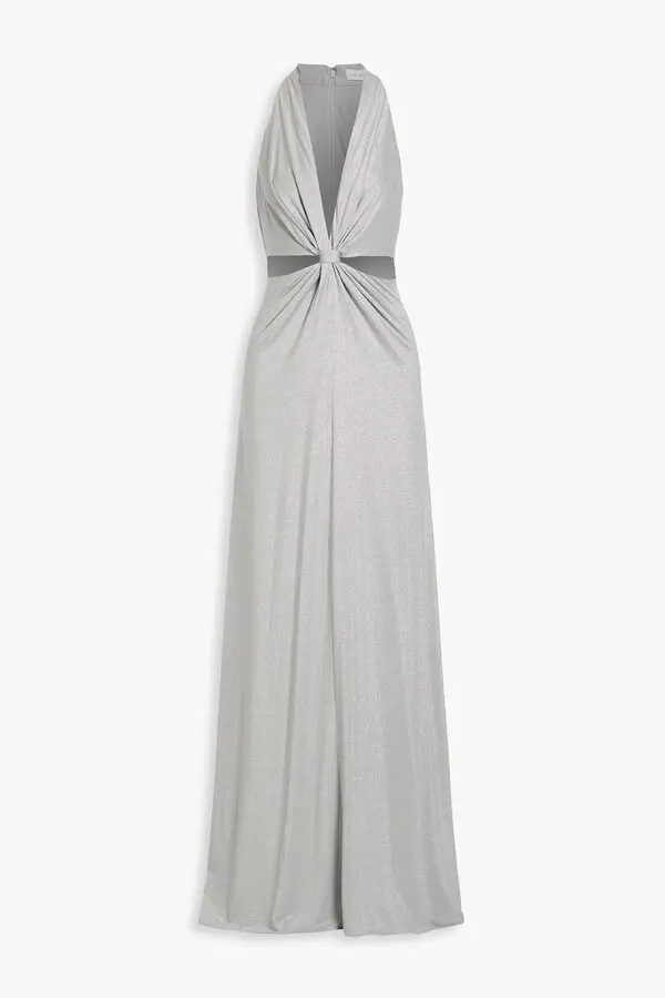 Halston Rose Twisted Cutout Metallic Jersey Gown