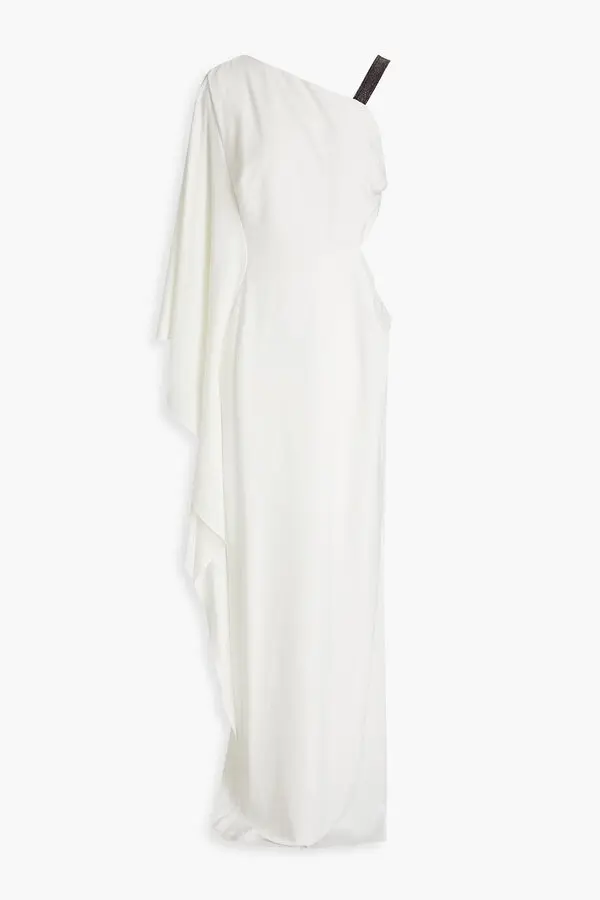 Halston One-sleeve Embellished Draped Gown - Ivory