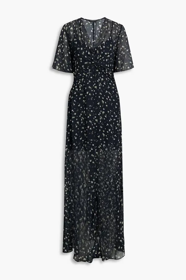 Rag & Bone Tamar Twist-front Floral-print Georgette Maxi Dress - Midnight Blue
