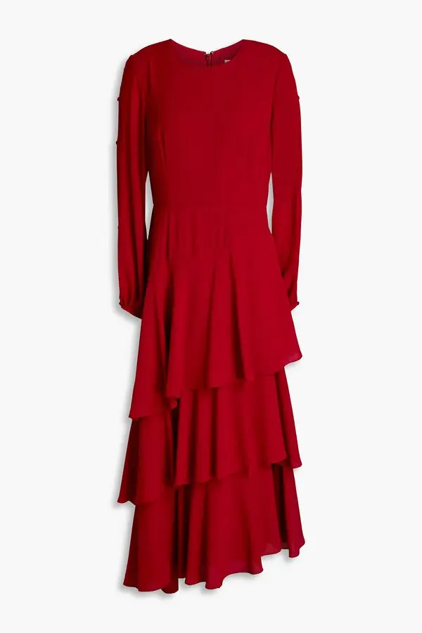 MIKAEL AGHAL Tiered Crepe Midi Dress