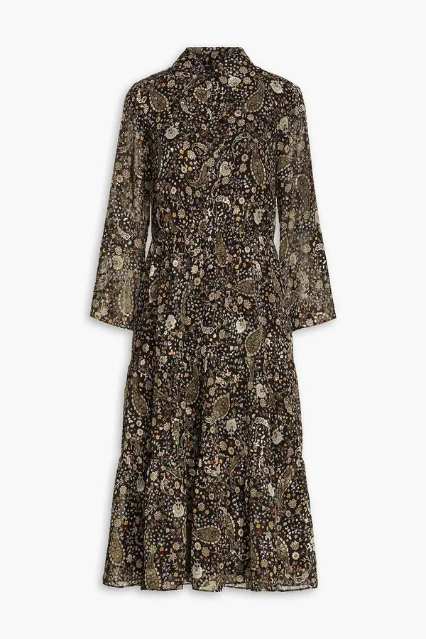 MIKAEL AGHAL Printed Georgette Midi Shirt Dress