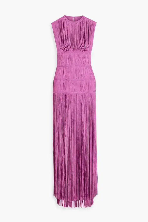 herve leger pink fringe dress THE MARGARET GOWN