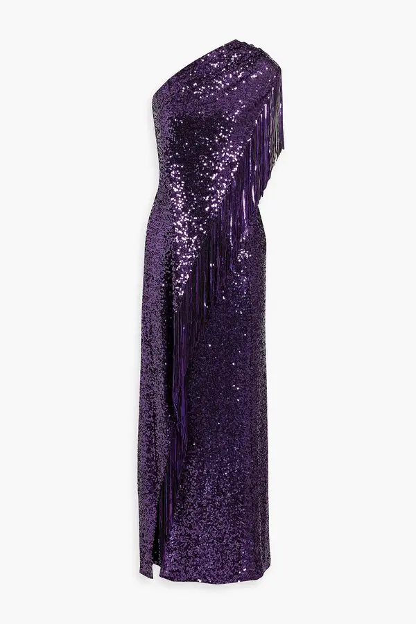 Badgley Mischka One-shoulder Sequined Gown