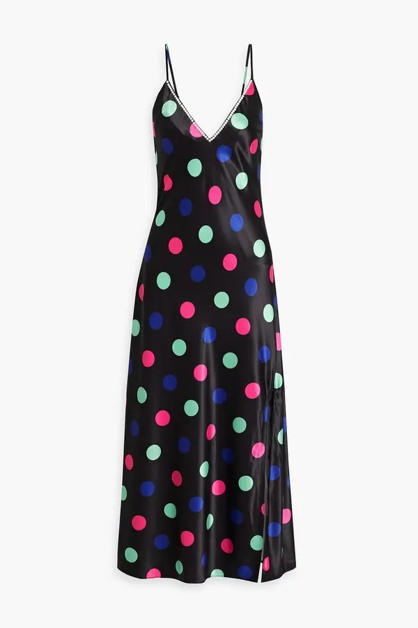 Olivia Rubin Veronica Embellished Polka-Dot Satin Midi Slip Dress