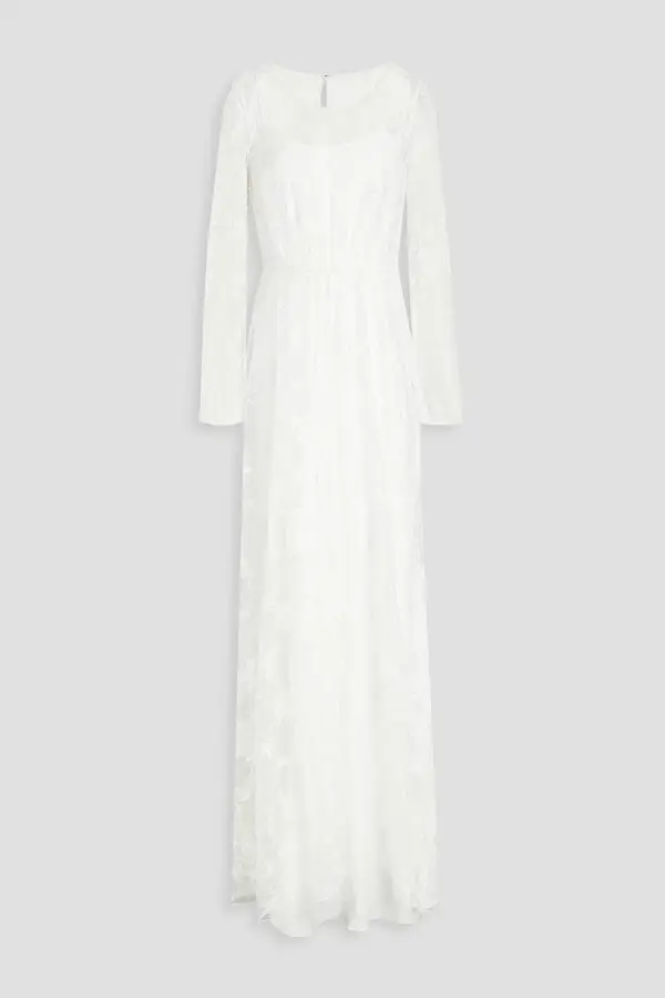 Monique Lhuillier Gathered Embroidered Tulle Gown