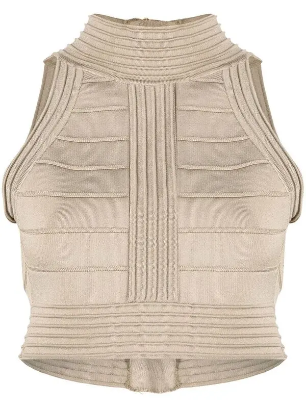 Balmain Seam Detailed Crop Top - Neutrals