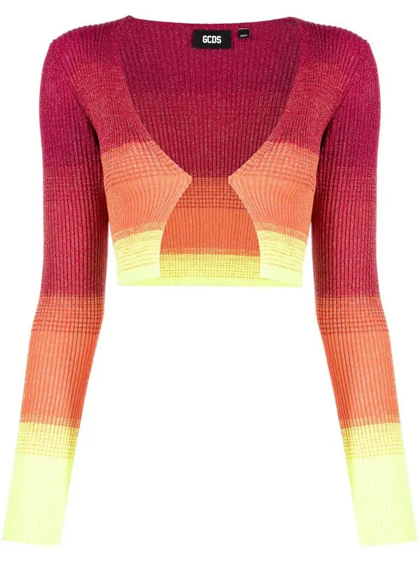 Gcds Degradé-effect Lurex Cropped Cardigan - Yellow