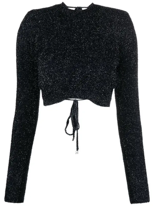 Remain Birger Christensen Glitter-knit Open-back Cropped Top - Blue