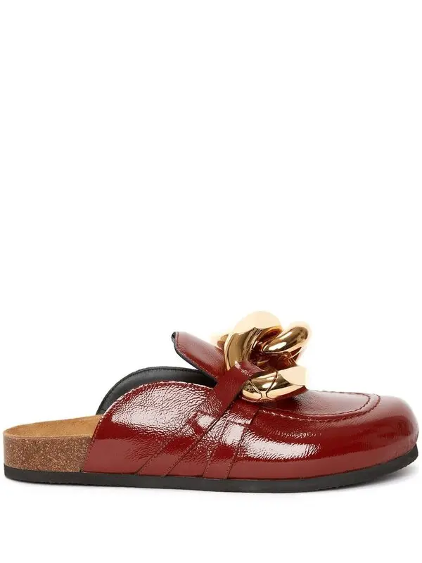 JW Anderson Chain-detail Leather Loafer Mules - Brown