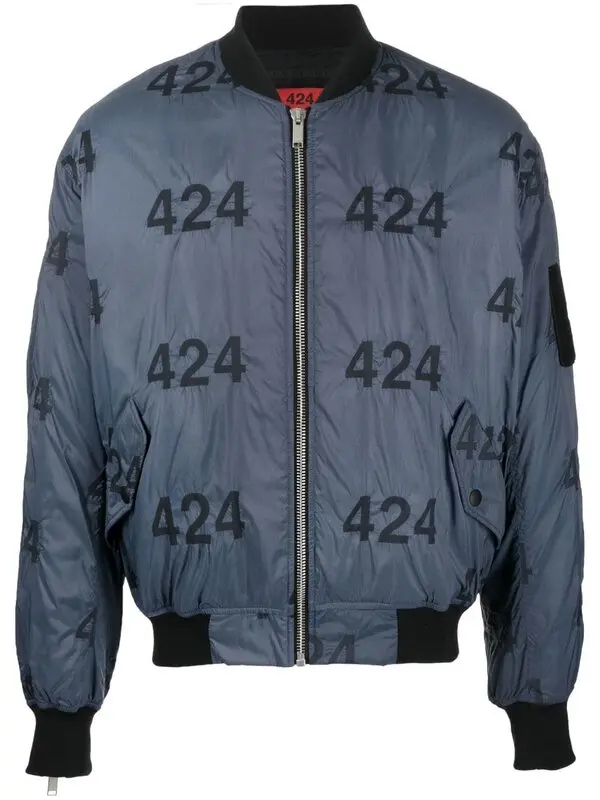 424 Logo-print Quilted Bomber Jacket - Blue