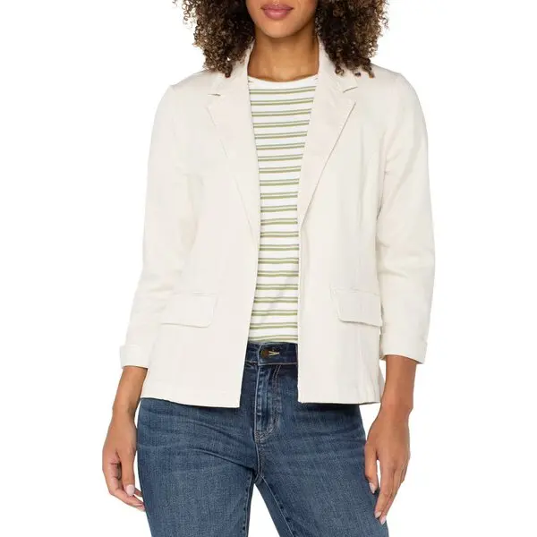 LIVERPOOL Fitted Open Front Twill Blazer - Bone