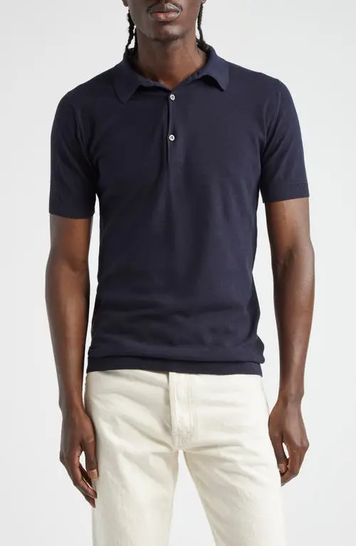John Smedley Roth Solid Sweater Polo - Navy