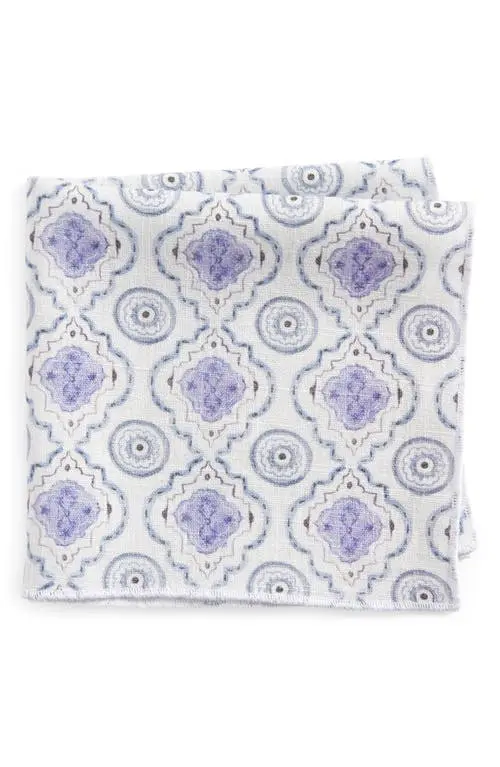 CLIFTON WILSON Print Linen Pocket Square - Light Grey