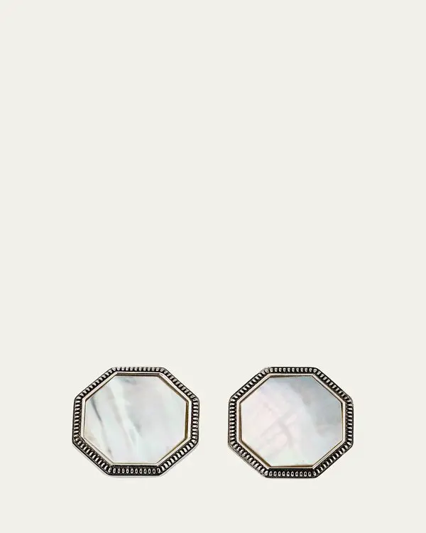 JAN LESLIE Octagon Mother-of-pearl Cufflinks - White
