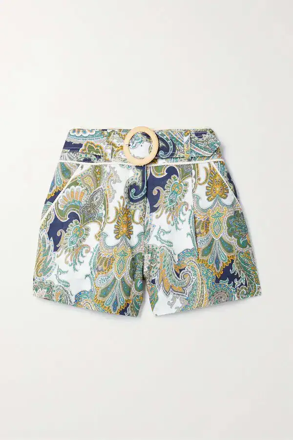 Veronica Beard Hobbes Belted Rope-Trimmed Paisley-Print Linen