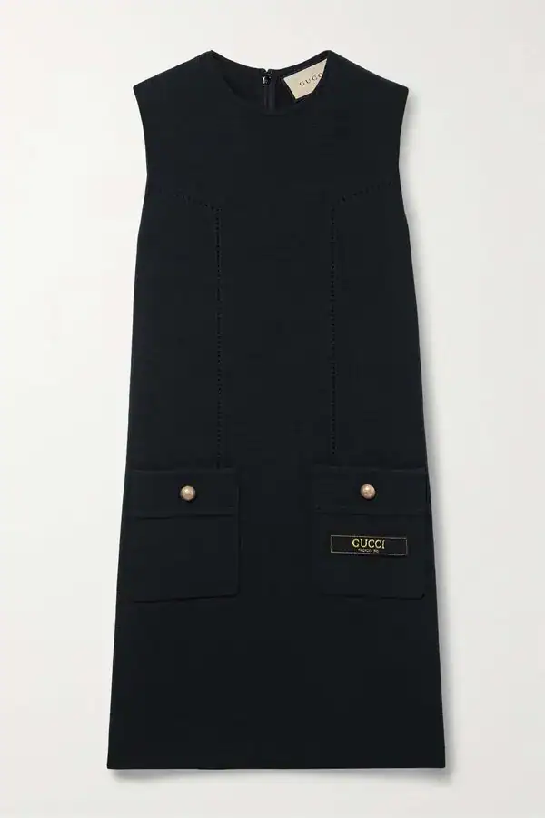 Gucci Embroidered Pointelle-Knit Wool Mini Dress - Black | Editorialist