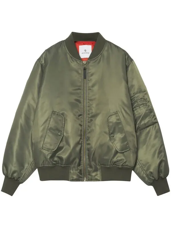 ANINE BING Leon Satin Bomber Jacket - Green