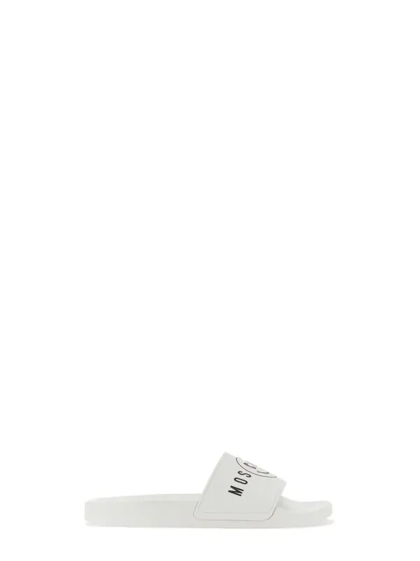 Moschino Slide Sandal With Smile Logo - Bianco | Editorialist