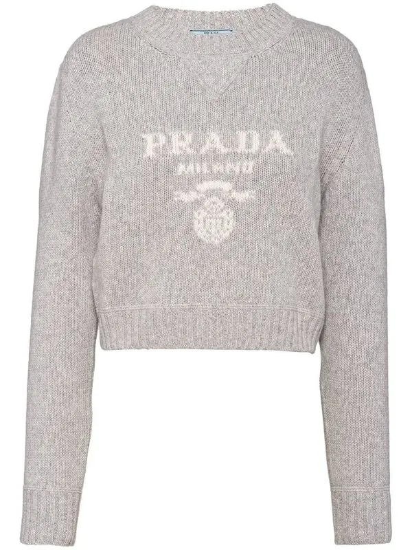 Prada Logo-intarsia Cashmere Jumper - Grey
