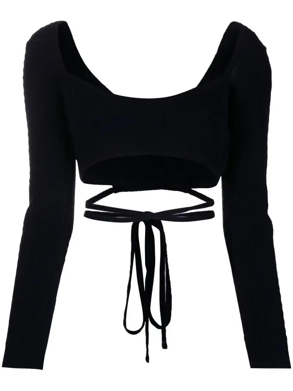 Patou Cropped Tie-fastening Top - Blue