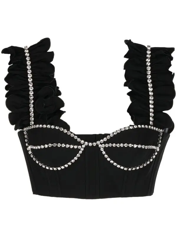 AREA Crystal-embellished Cropped Top - Black