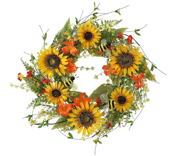 VALERIE PARR HILL Sunflower And Honey Bee Wreath 26' Valerie