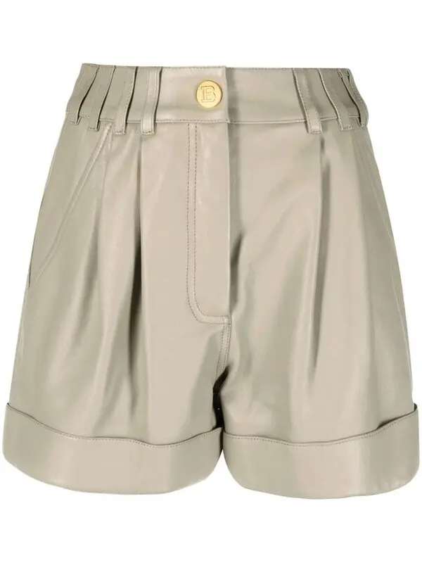 Balmain High-waisted Lambskin Shorts