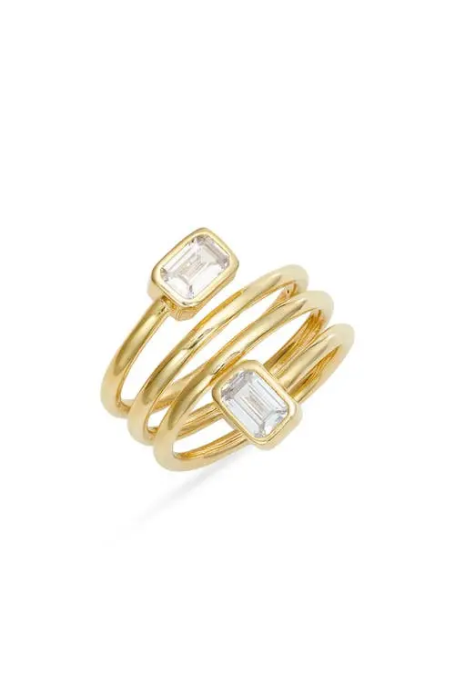 SHYMI Emerald Cut Spiral Statement Ring - Gold/white