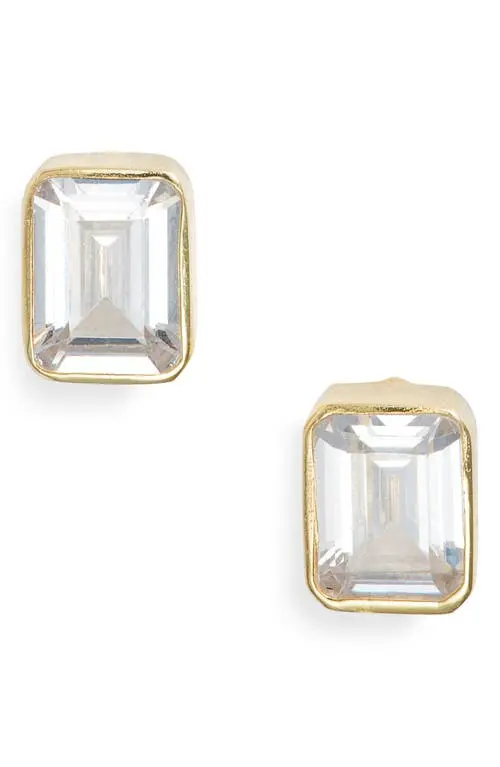 SHYMI Bezel Stud Earrings - Gold/white/emerald Cut