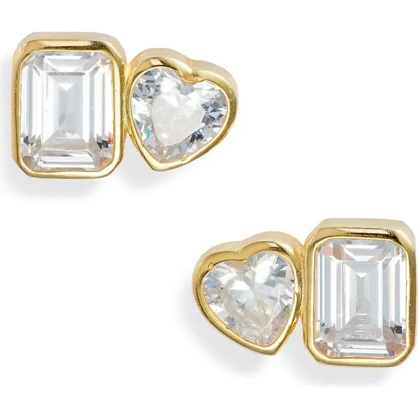 SHYMI Two-stone Bezel Stud Earrings - Gold/ White