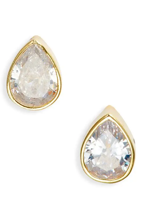 SHYMI Bezel Stud Earrings - Gold/white/pear Cut