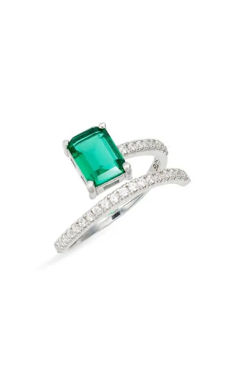 SHYMI Cubic Zirconia Bypass Statement Ring - Silver/ Green