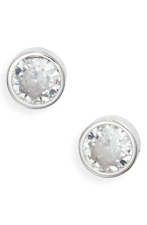 SHYMI Bezel Stud Earrings - Silver/ White/round Cut