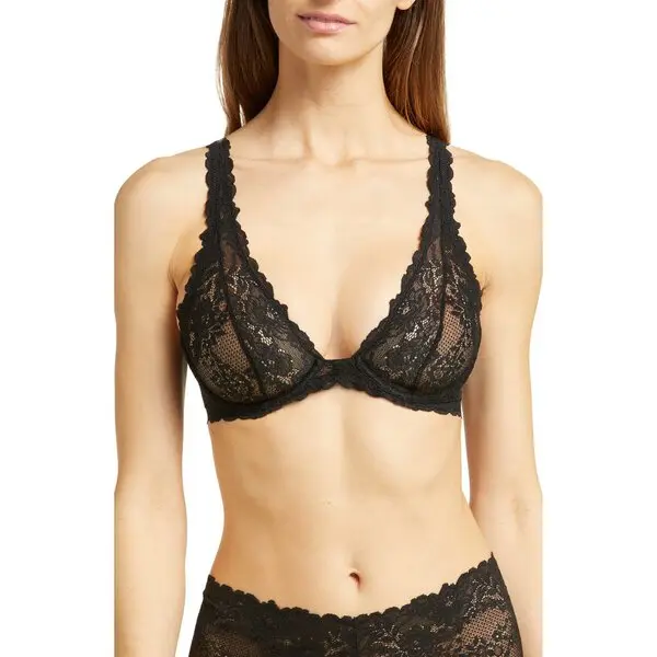 Natori Heavenly Lace Underwire Plunge Bra - Black