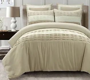LUSH DECOR Mia Solid Pleated Color Block Comfor Ter 5pc King