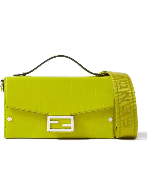Fendi Soft Trunk Baguette Logo-Embossed Leather Messenger Bag
