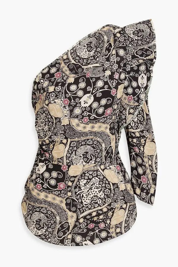 MARANT ETOILE Carina One-shoulder Printed Voile Top - Black