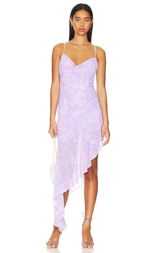 flowy asymmetrical dress Calista Floral One Shoulder Midi Dress main image 1