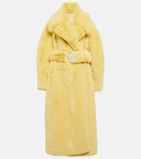 Coperni Belted Wool And Cashmere Faux Fur Coat In Yellow 50% Off